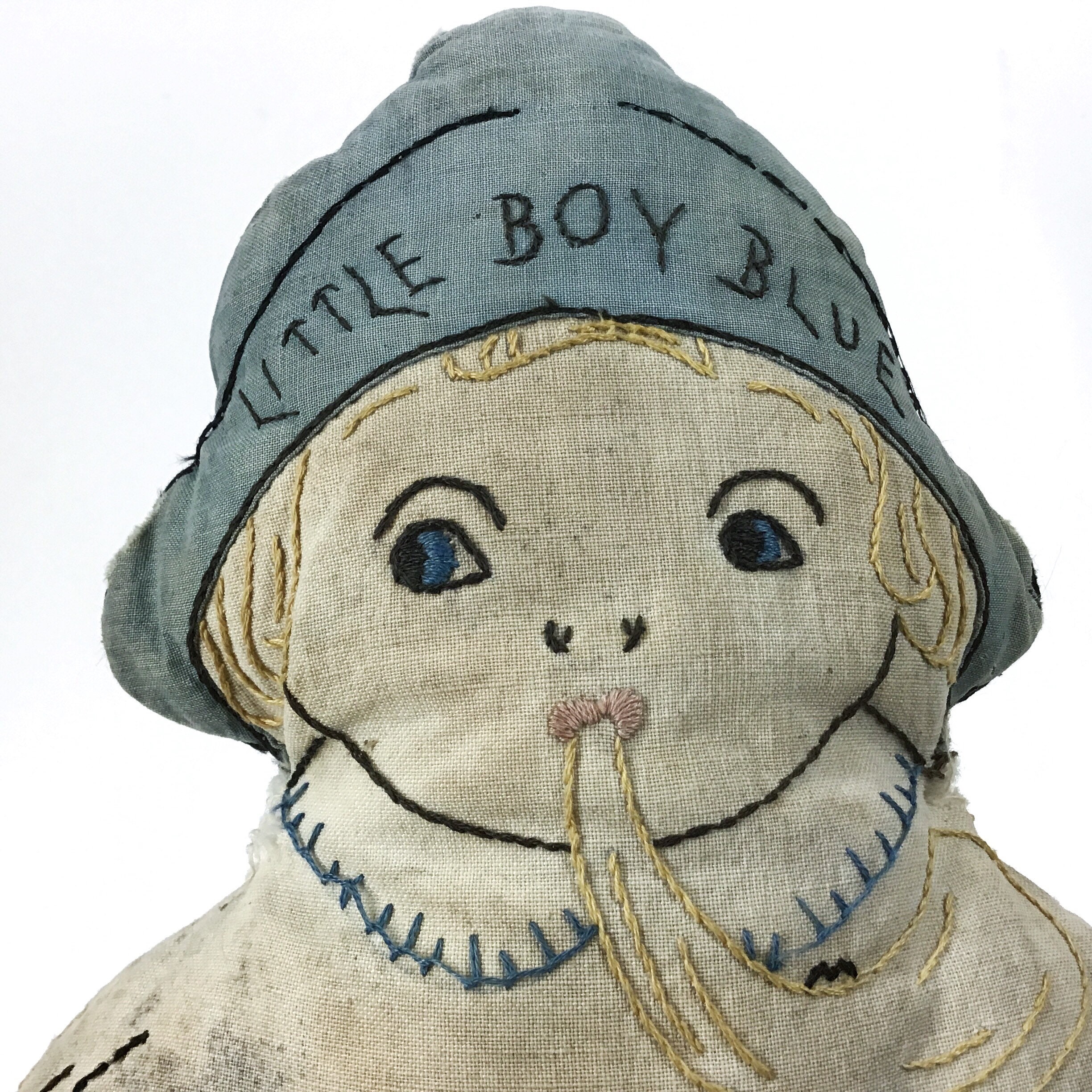 Antique Little Boy Blue Embroidered Doll - Boy W/ Horn & Shepherd's ...