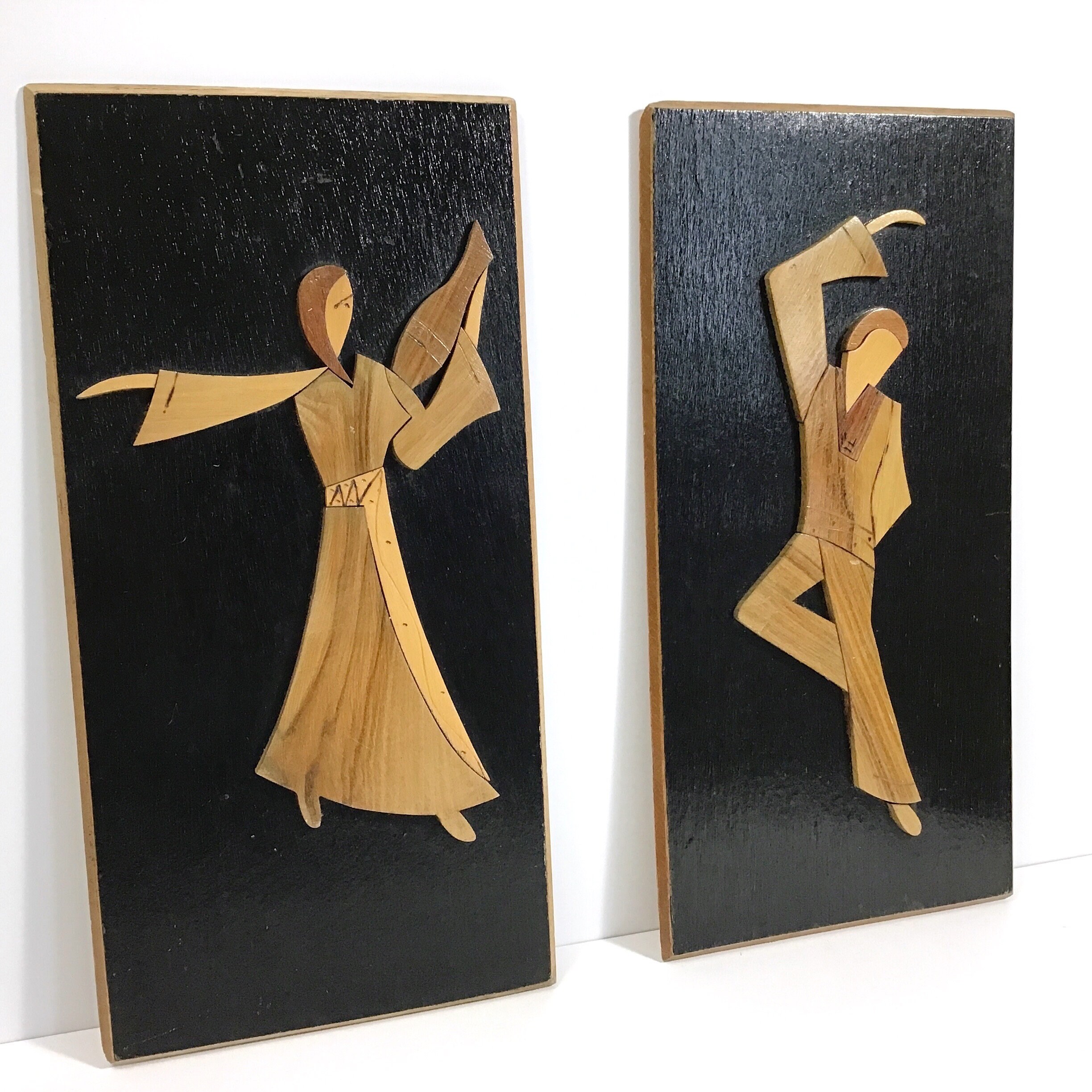Vintage Pair of Dancers Wood Wall Plaques - Mid-century Modern Stylized ...