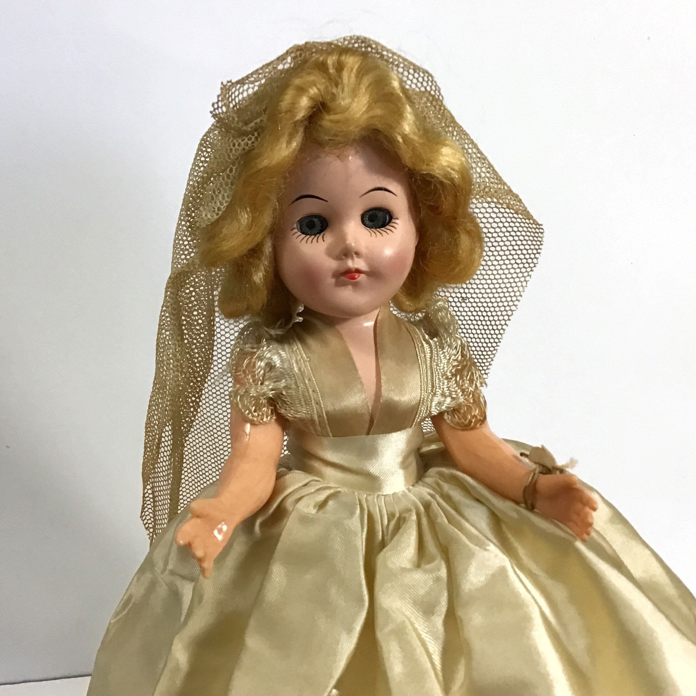 1950s PMA Bride Doll, Vintage 11" Blonde Bride Doll, Ivory Satin Bridal ...