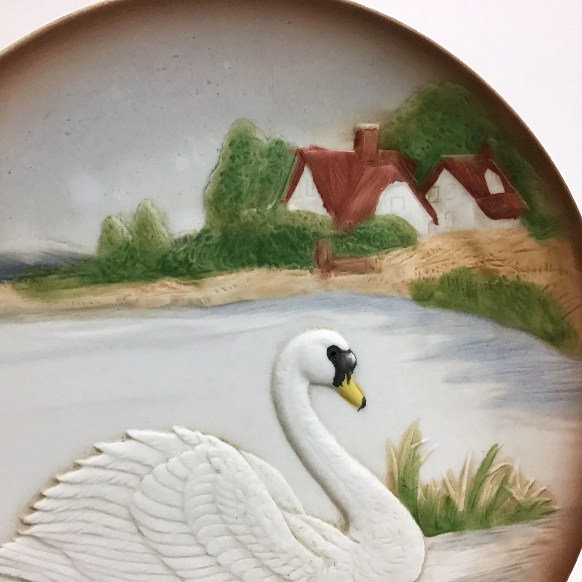 Vintage 1970s Homco Swan and Cygnets Plate - Hand-painted Bisque ...