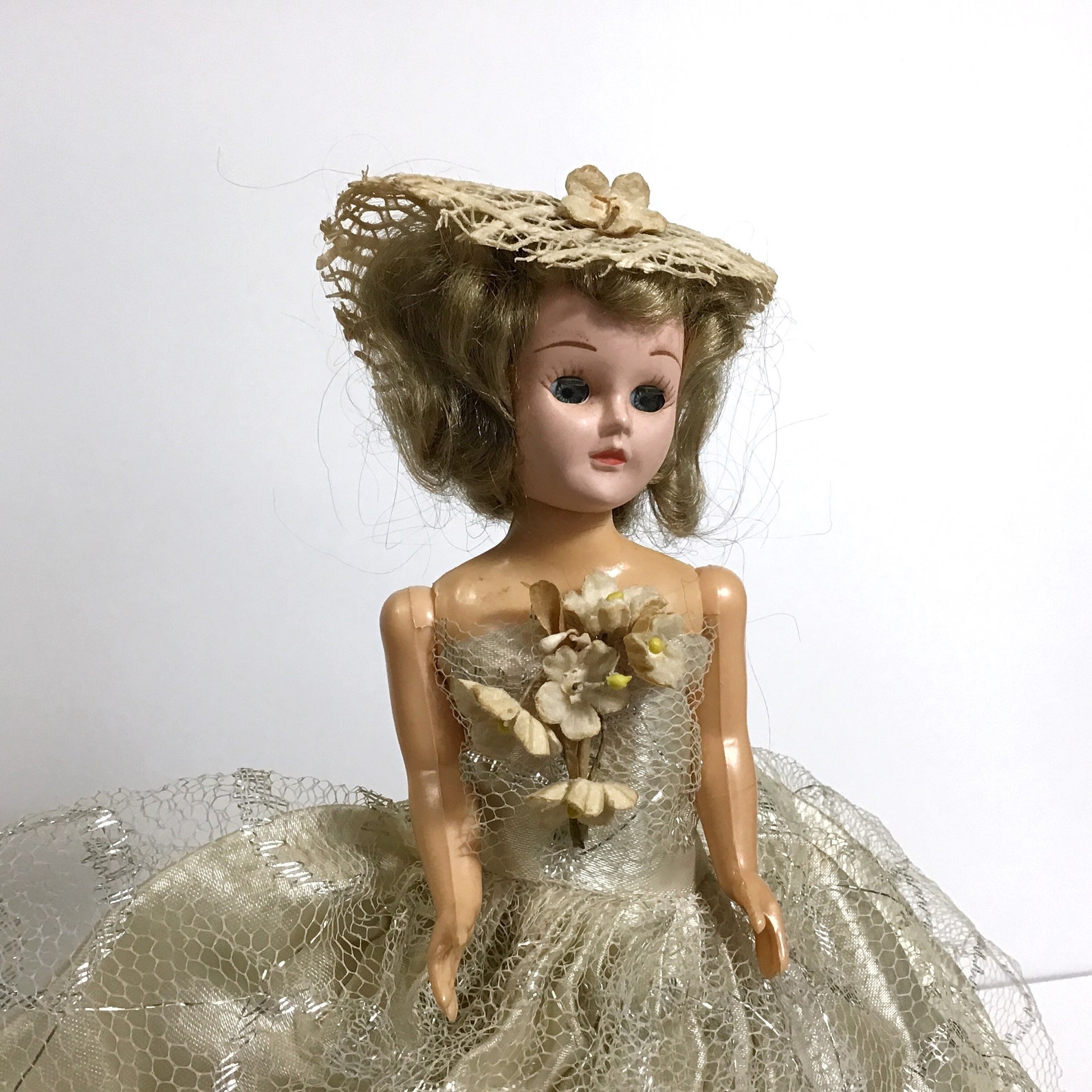 MCM Fashion Doll in Champagne Satin Gown W/ Silver Netting - Etsy