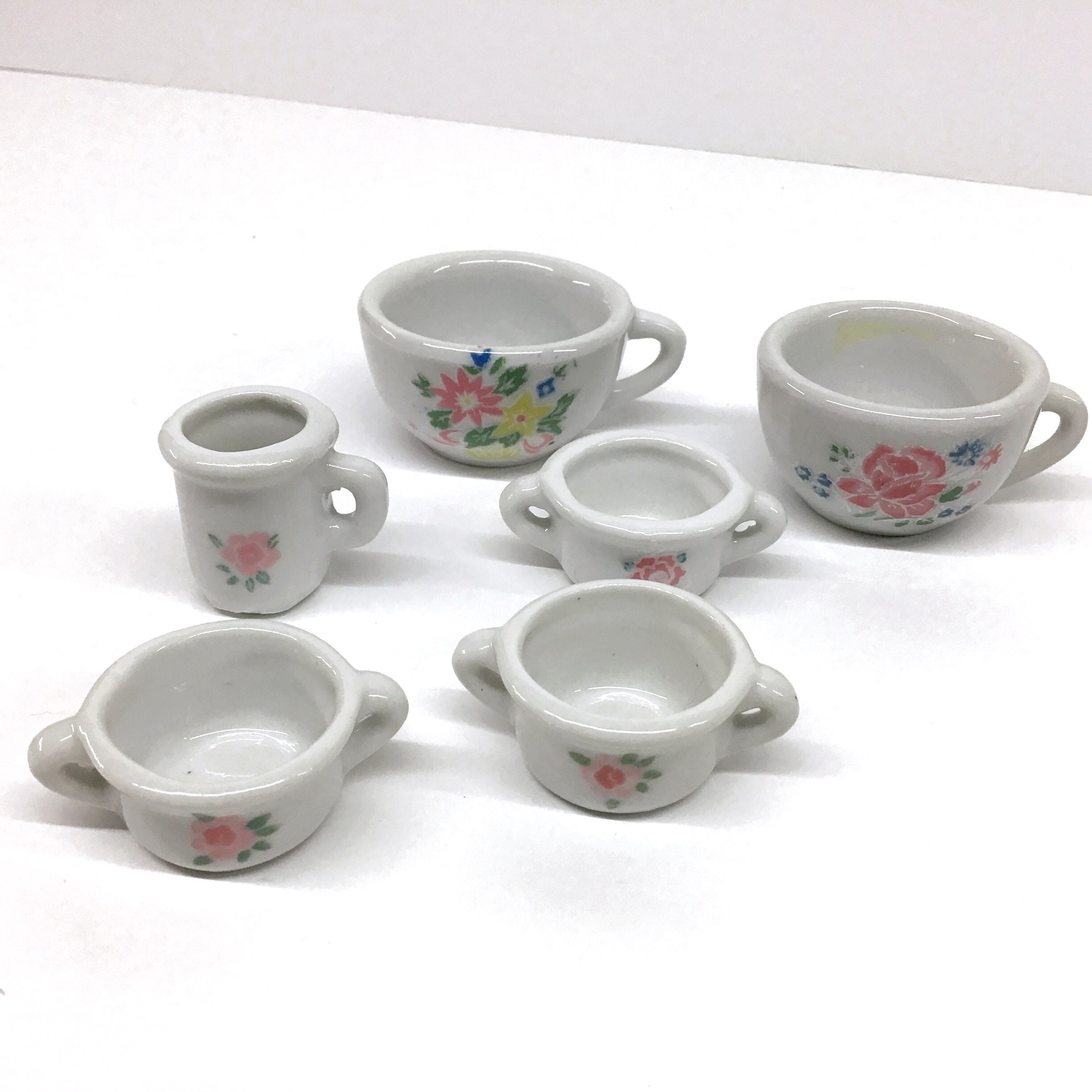 Vintage Child's Tea Set W/ Pink Floral Design - 6 Piece Mixed Lot ...