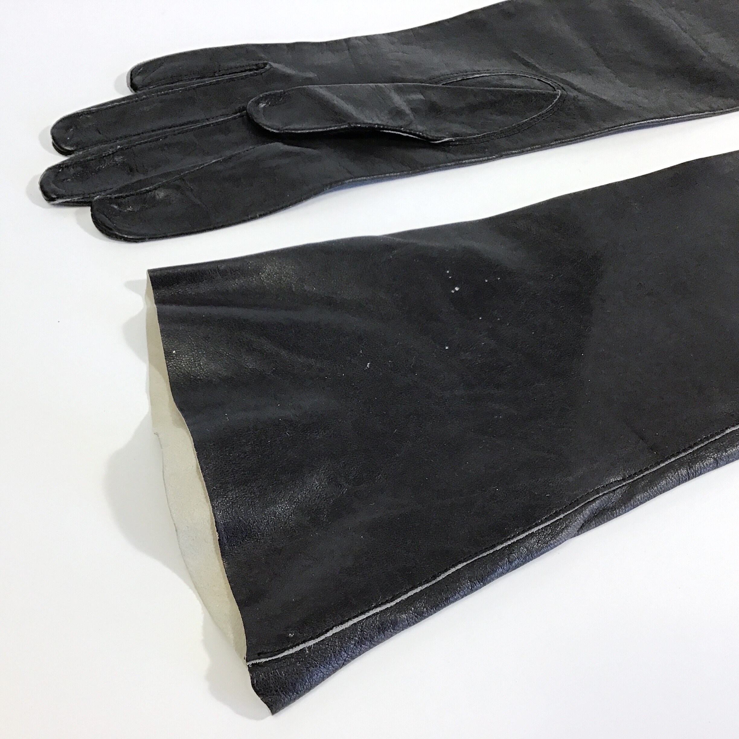 Vintage Lanolau Black Leather Opera Gloves Size 6 1/2 Small, 18 1/2 Long Black Formal Gloves ...