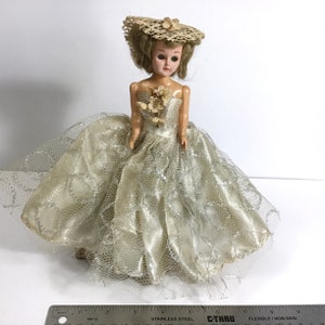 MCM Fashion Doll in Champagne Satin Gown W/ Silver Netting, Beige ...