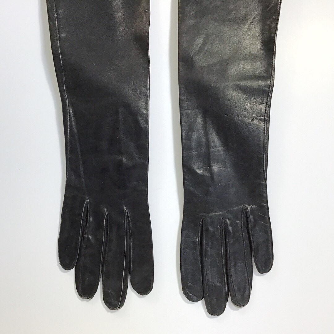 Vintage Lanolau Black Leather Opera Gloves Size 6 1/2 Small, 18 1/2 Long Black Formal Gloves ...