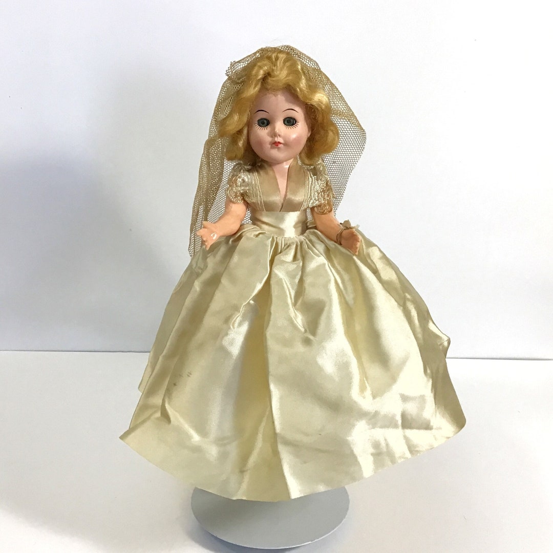 1950s PMA Bride Doll, Vintage 11" Blonde Bride Doll, Ivory Satin Bridal ...