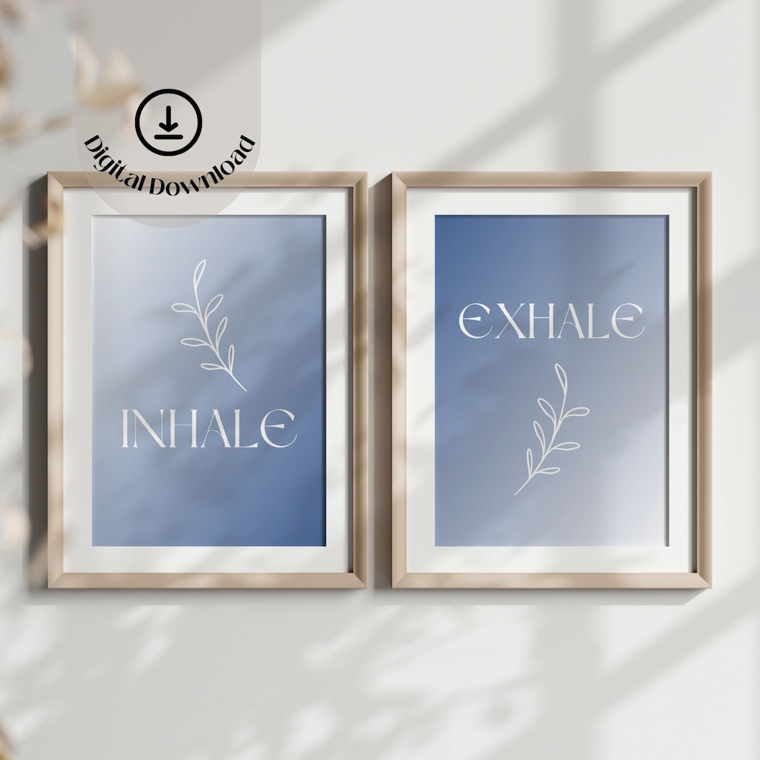 Blue Therapy Posters, Inhale and Exhale, Set of 2 Prints, Digital Art ...