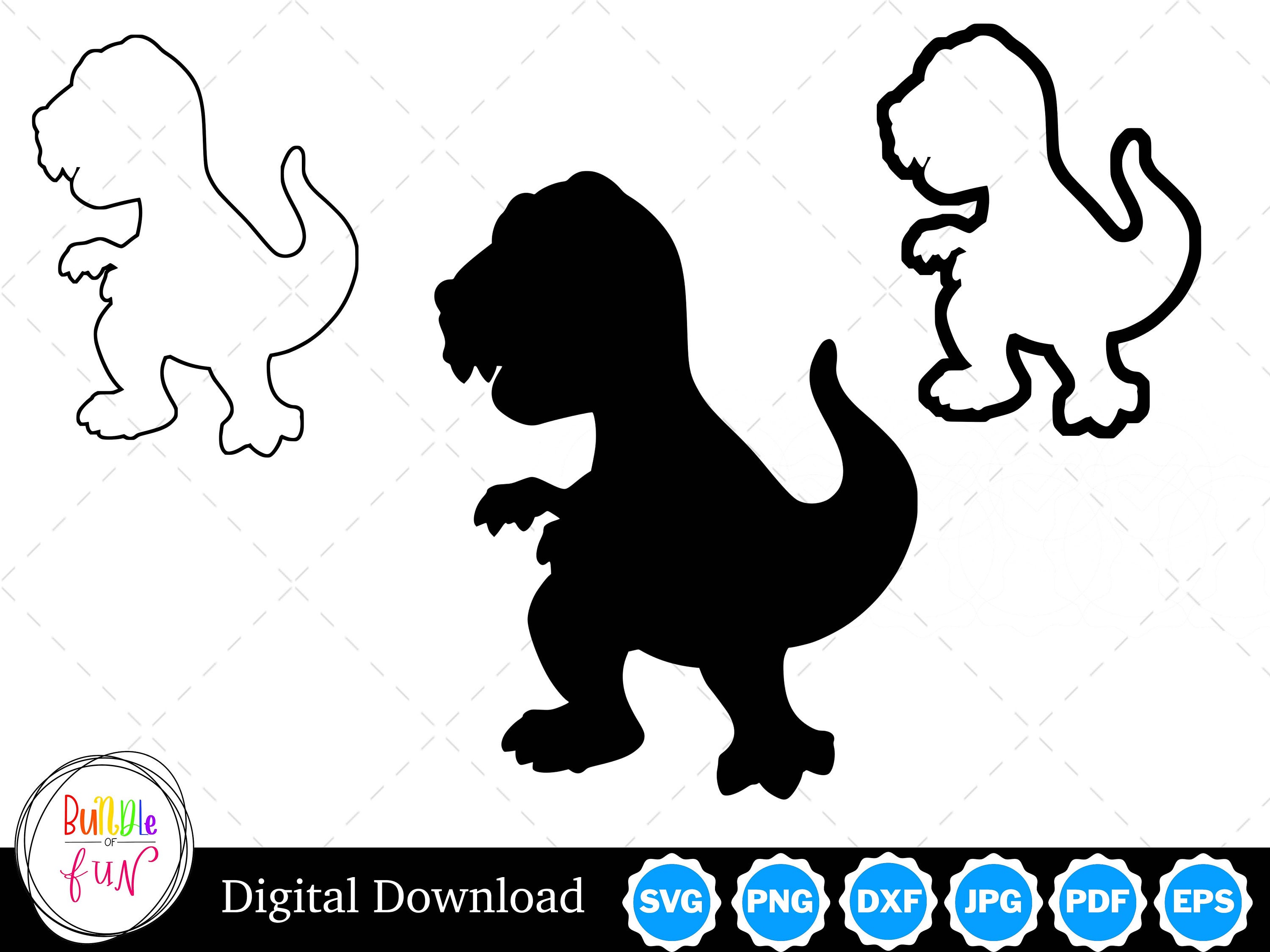 T-rex Silhouette With Two Outlines T-rex SVG Dinosaur SVG T-rex Outline ...