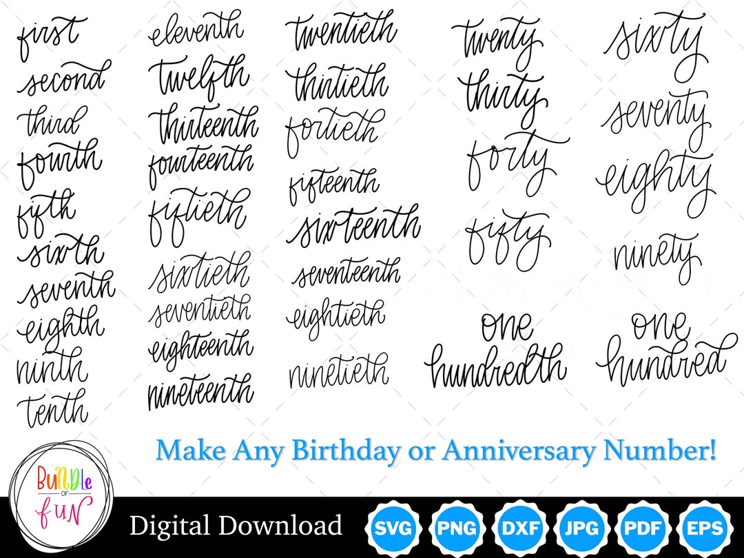 Cursive Script Numbers for Birthdays and Anniversaries Silhouettes ...