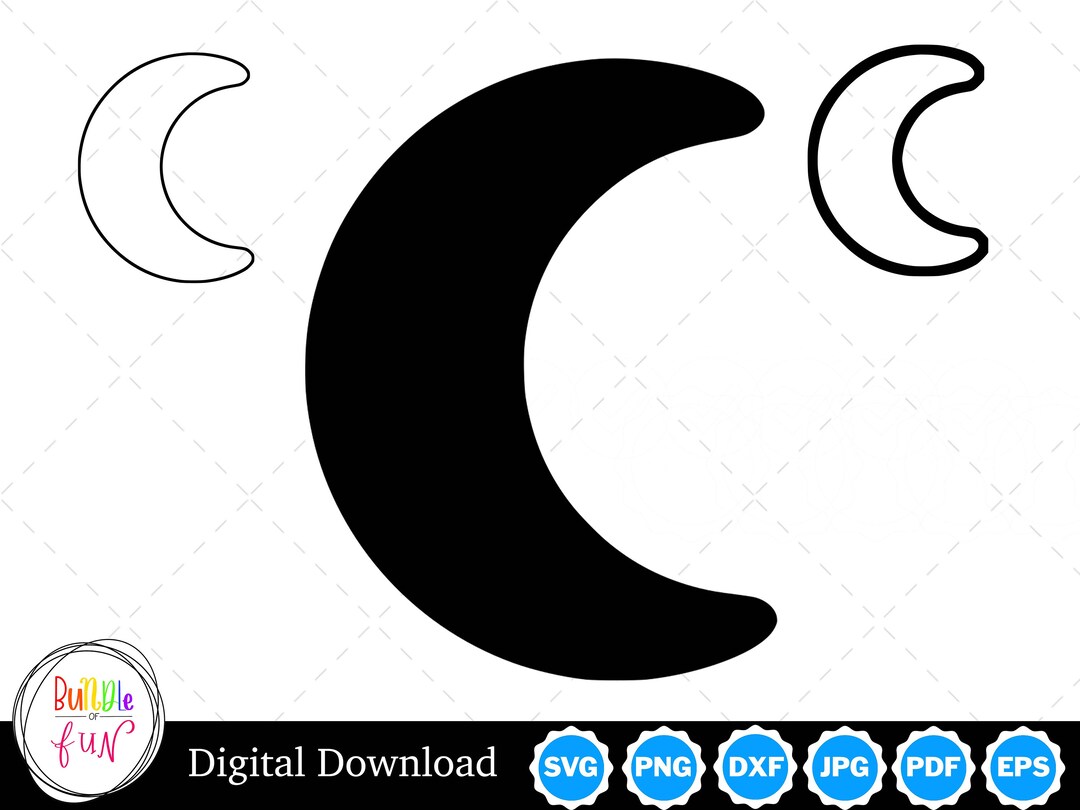 Crescent Moon Silhouette With Two Outlines | Crescent Moon SVG Crescent ...