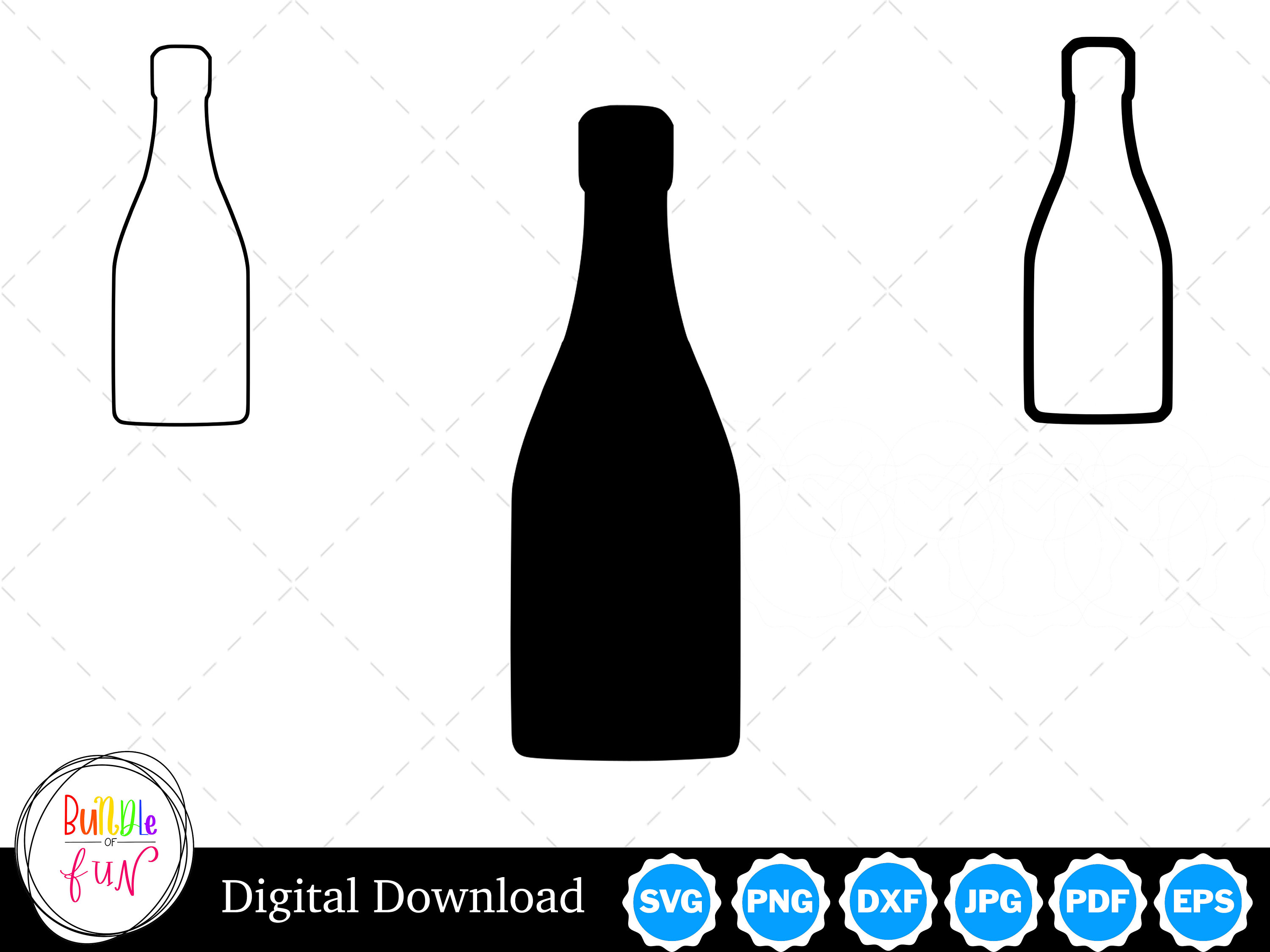 Champagne Bottle Silhouette With Two Outlines | Champagne Bottle SVG ...