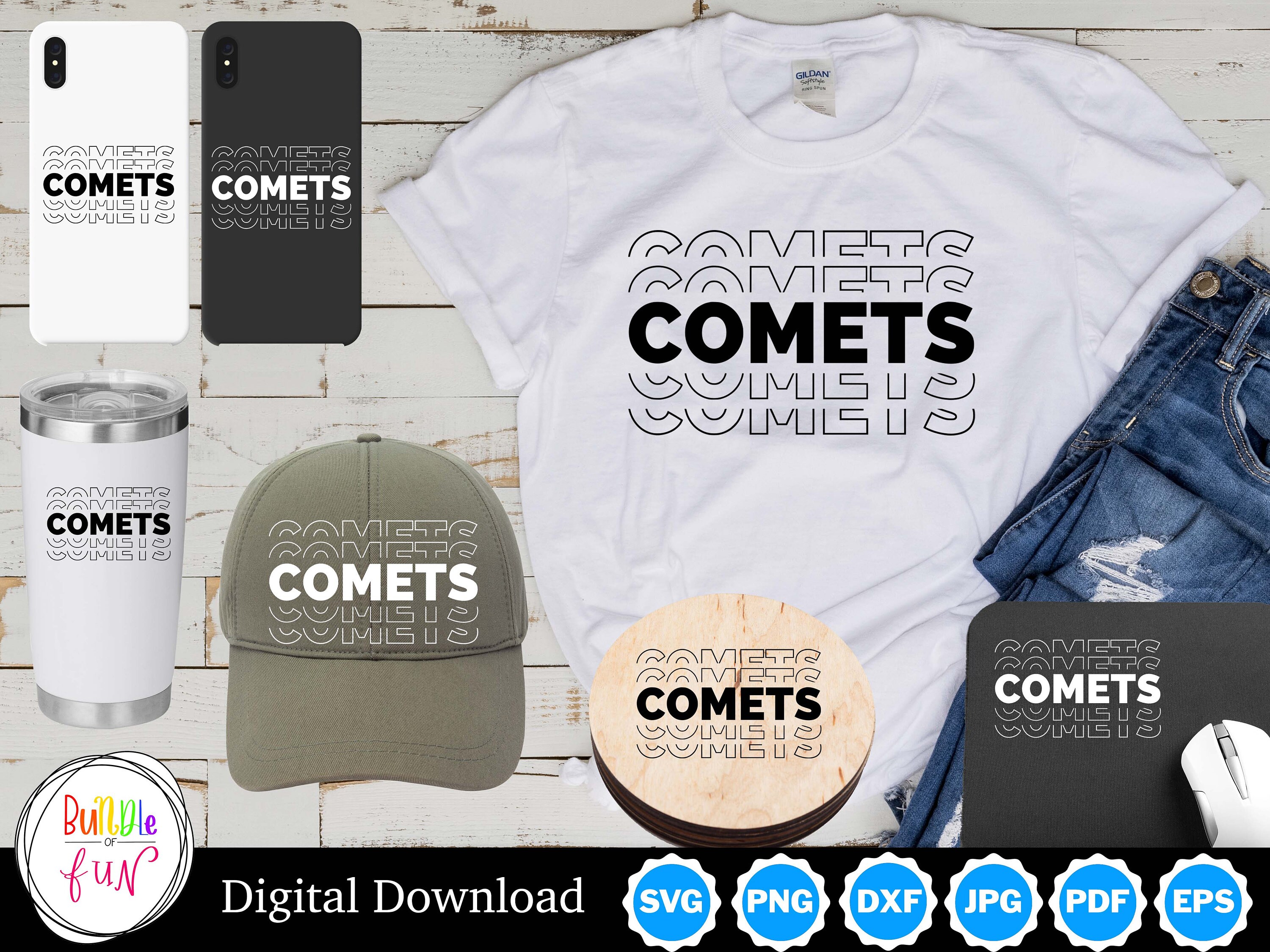 Comets Team Design, Team Apparel, Includes Black and White Lettering ...