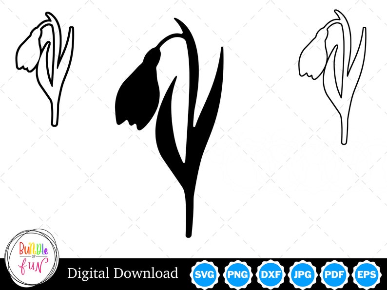 Spring Snowdrop Flowers Silhouette With Two Outlines | Snowdrop SVG ...