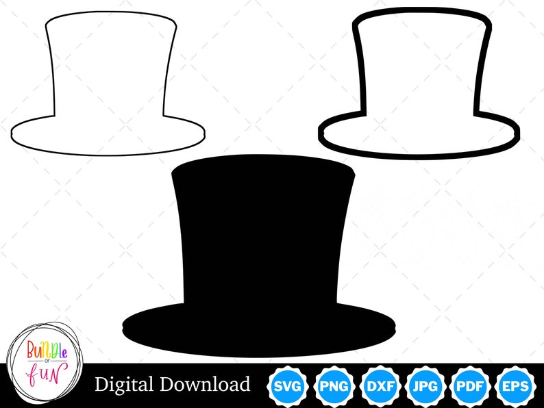 Top Hat Silhouette With Two Outlines | Top Hat SVG Top Hat Outline ...