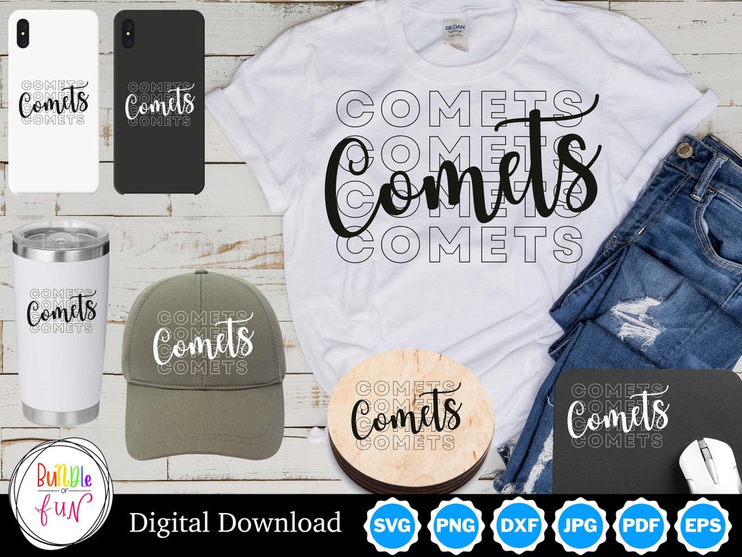 Comets Team Design, Team Apparel, Includes Black and White Lettering ...