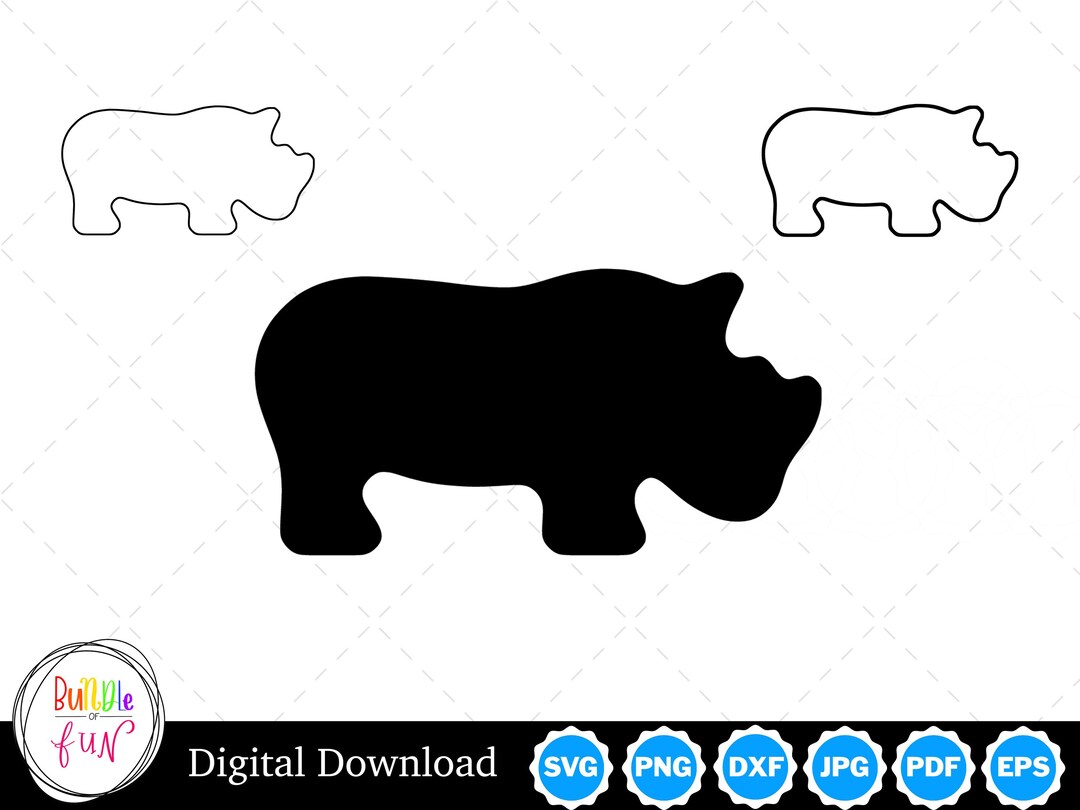 Rhino Silhouette With Two Outlines | Rhino SVG Rhino Outline SVG ...
