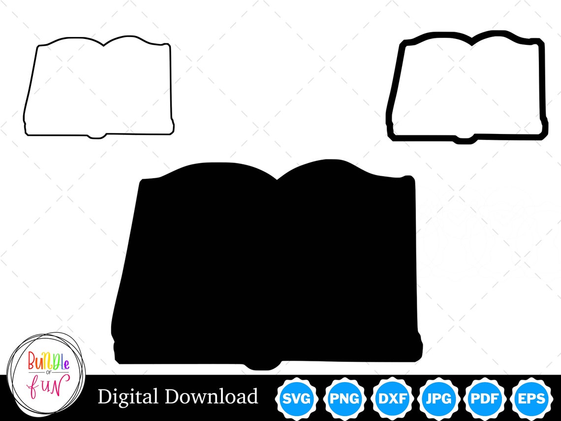 Open Book Bible Journal or Cookbook Silhouette With Two Outlines ...