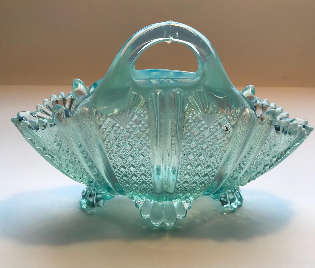 Antique Victorian Davidson's Pearline Glass Basket in Blue Pattern ...