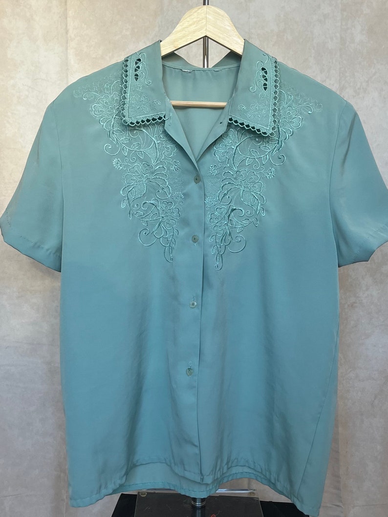 Vintage Blue Embroidered Collar Blouse - Etsy