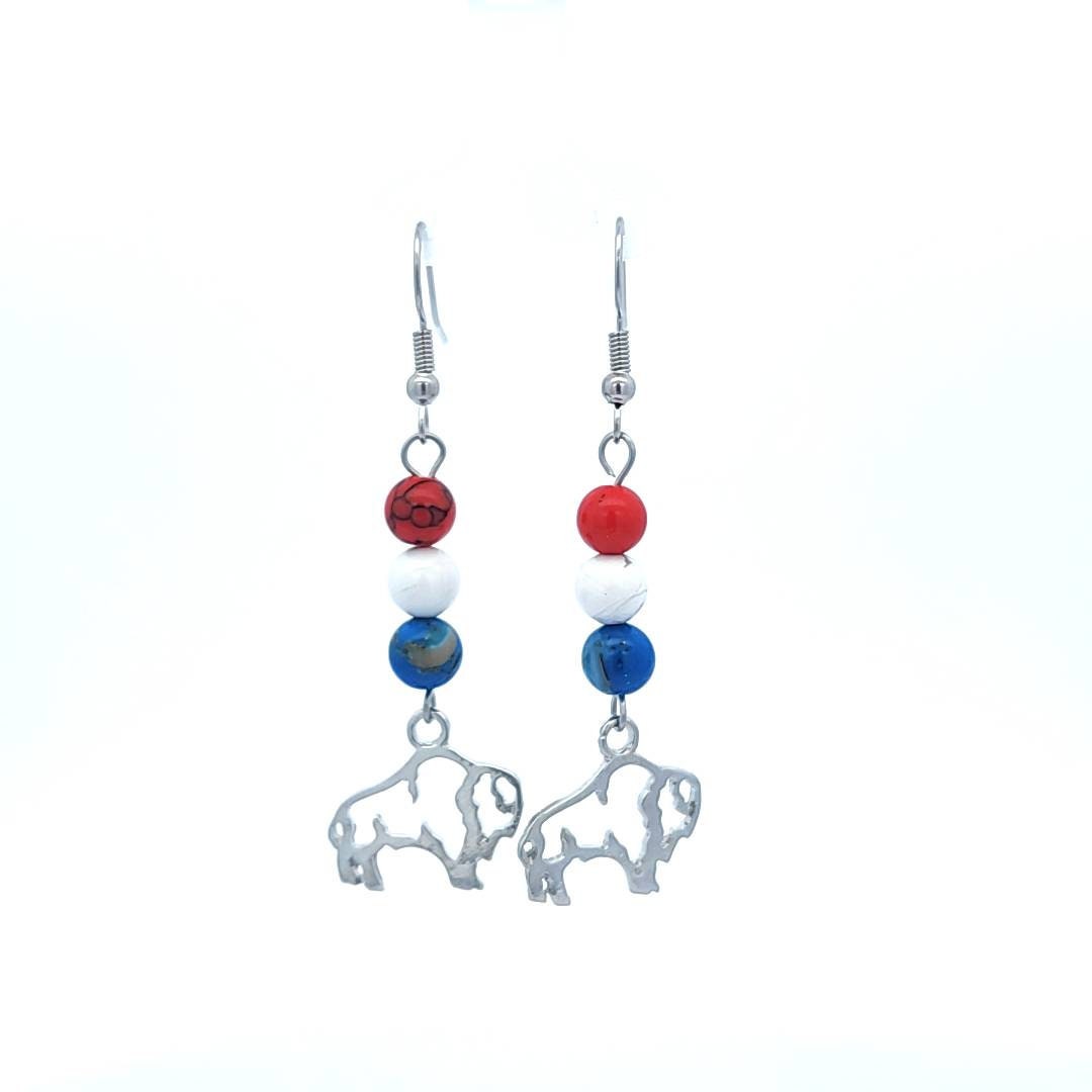 Red, White, Blue Triple Bead Buffalo Charm Earrings Buffalo Bills Mafia ...