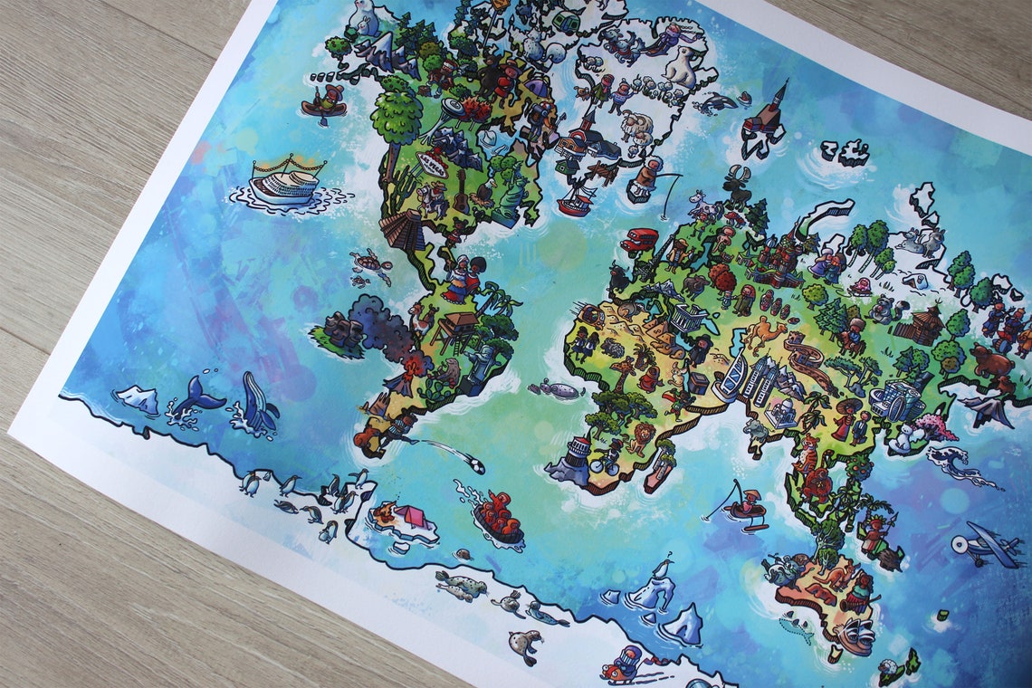 Cute World Map for Kids | Etsy