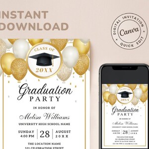 EDITABLE Class of 2024 Elegant Black Gold Graduation Invitation ...