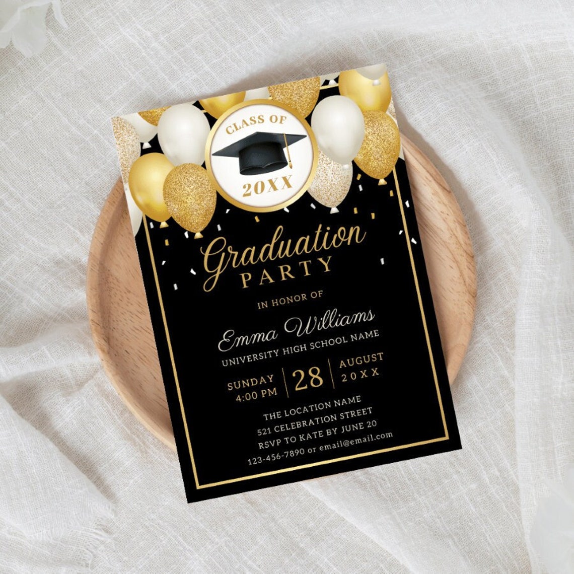 EDITABLE Class of 2024 Elegant Black Gold Graduation Invitation ...