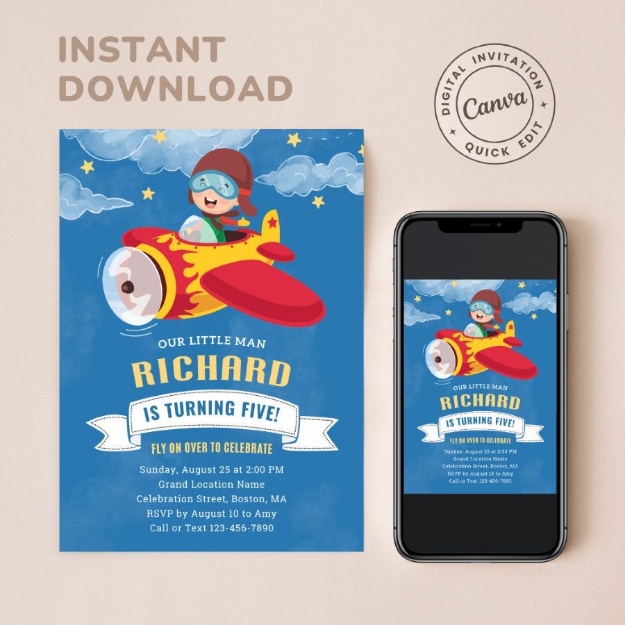 EDITABLE Airplane Birthday Invitation Template Plane Birthday Party ...