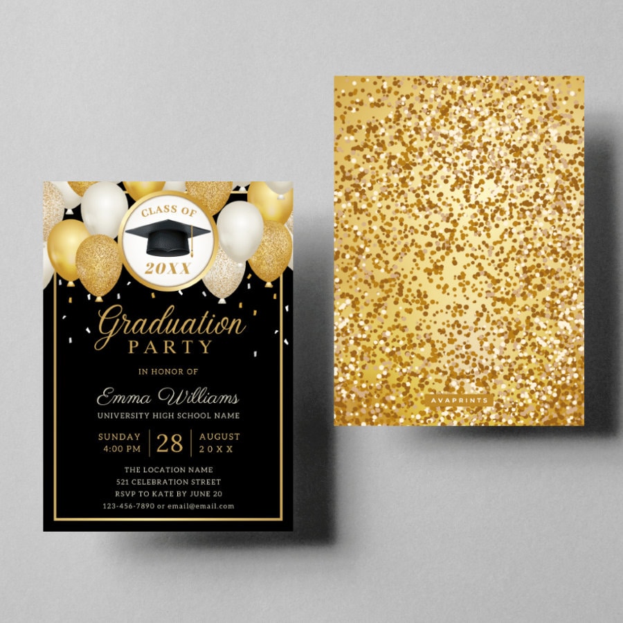 EDITABLE Class of 2024 - Elegant Black Gold Graduation Invitation ...
