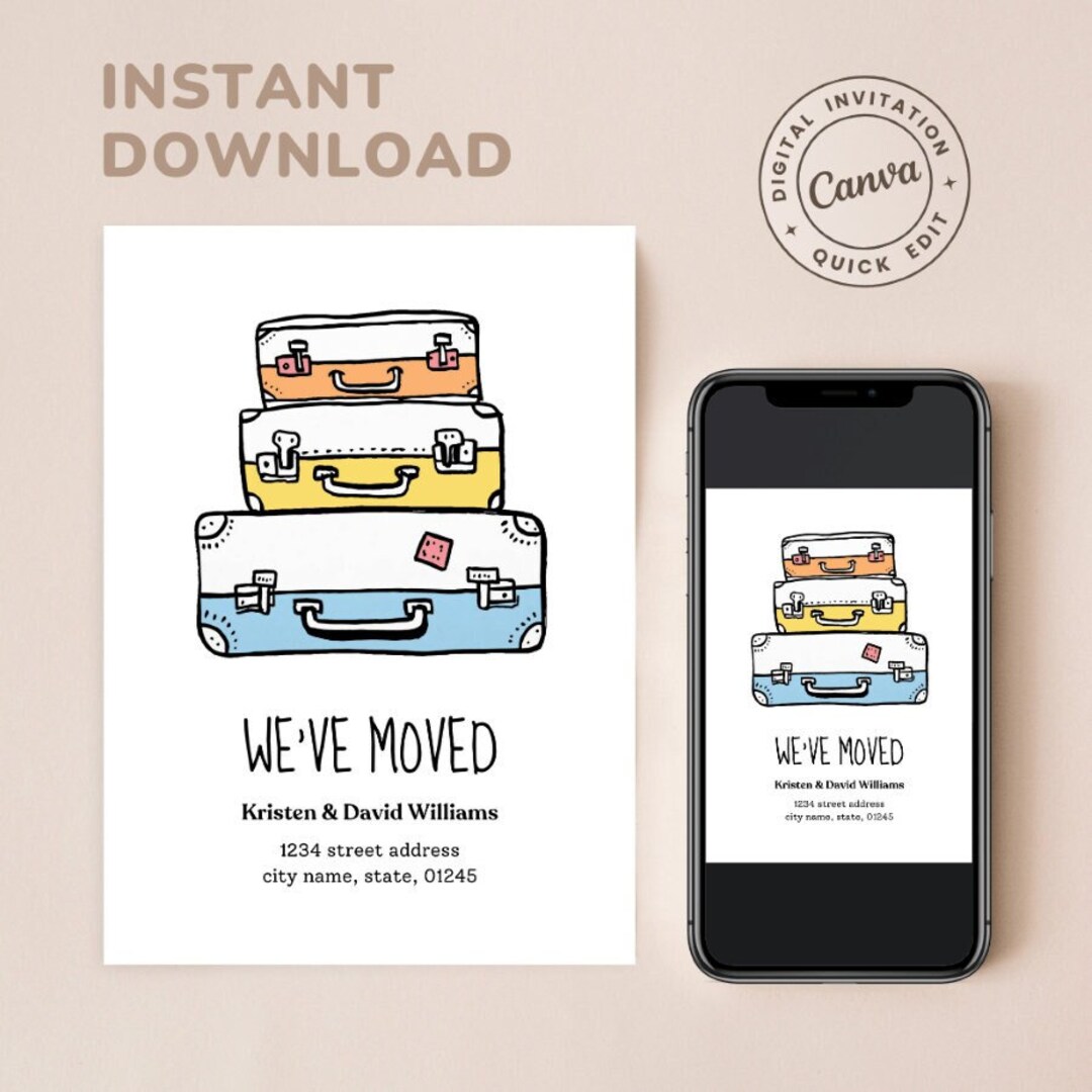 EDITABLE Cute Funny Suitcase Moving Announcement, We've Moved Card ...