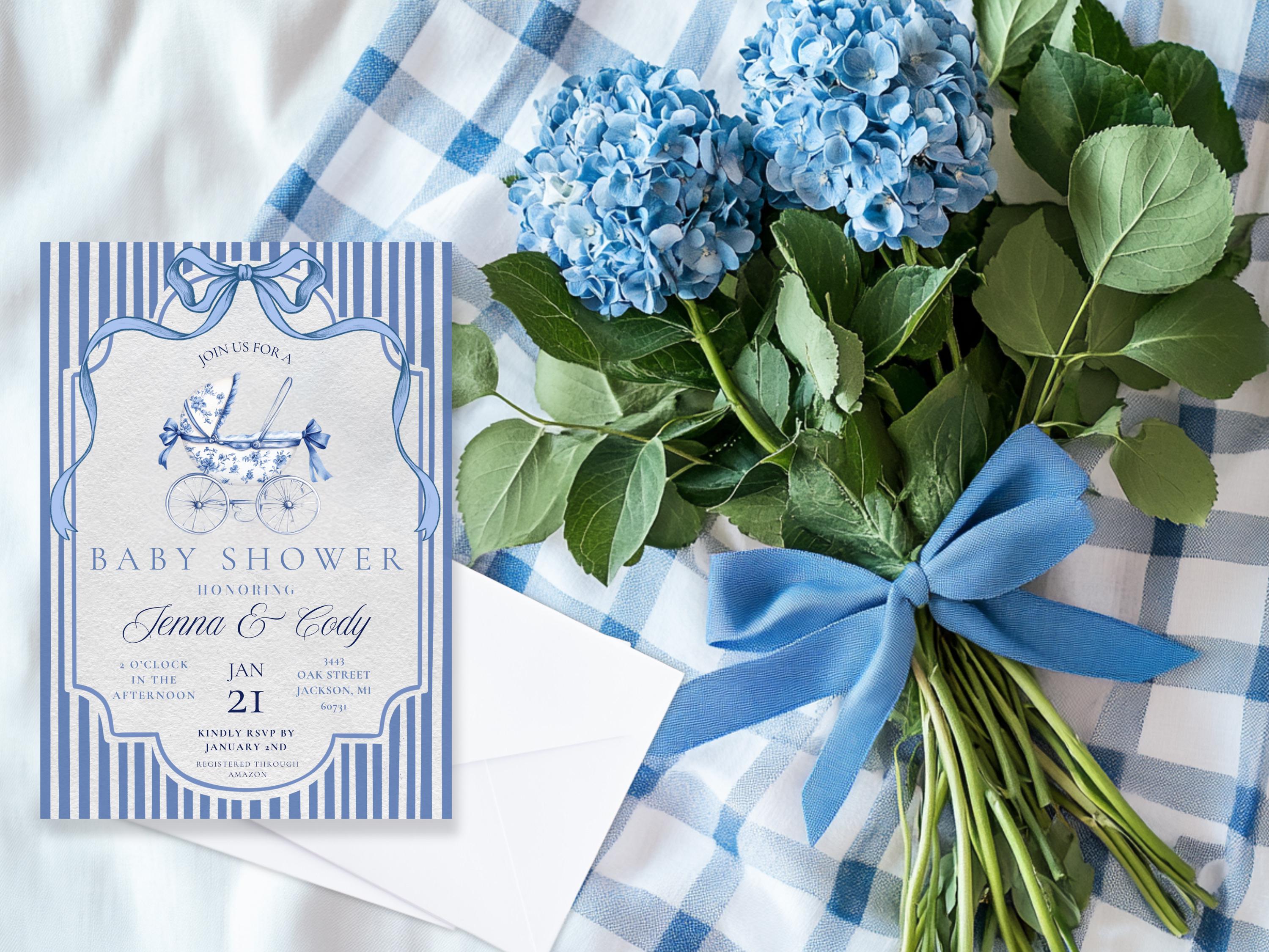 Grand Millennial Baby Shower Invitation Template, Digital Invitation ...