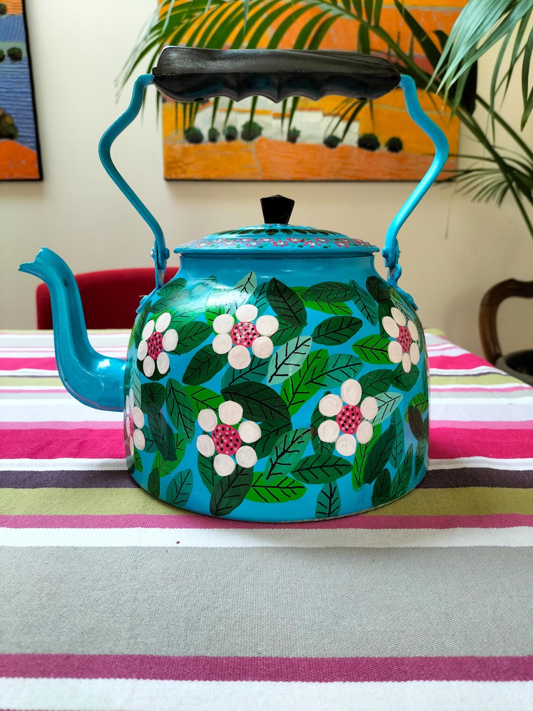 Hand Painted Iron Kettle With Flower Patterns - Etsy