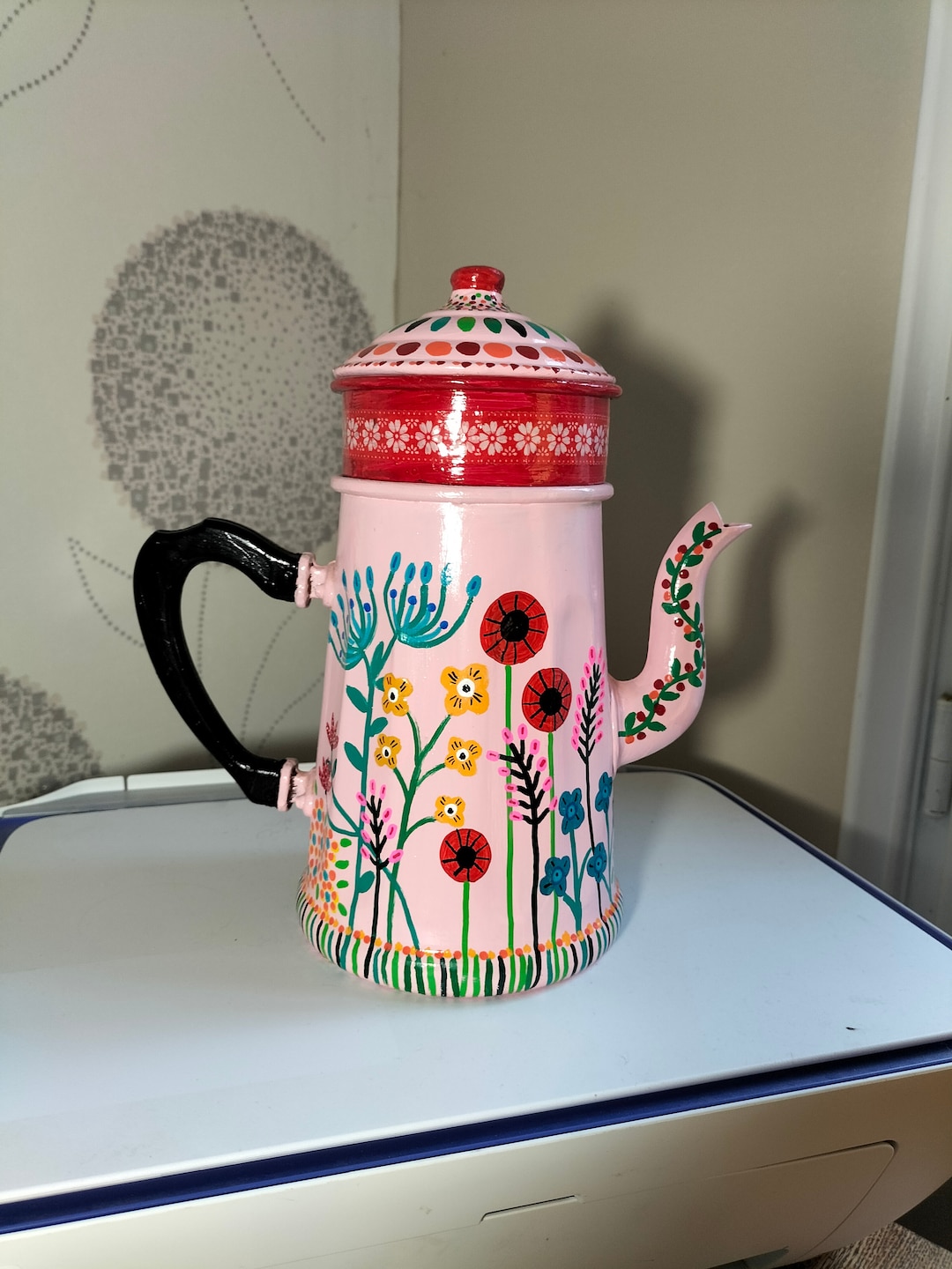 Hand-painted Vintage Tin Coffee Maker With Floral Motifs - Etsy