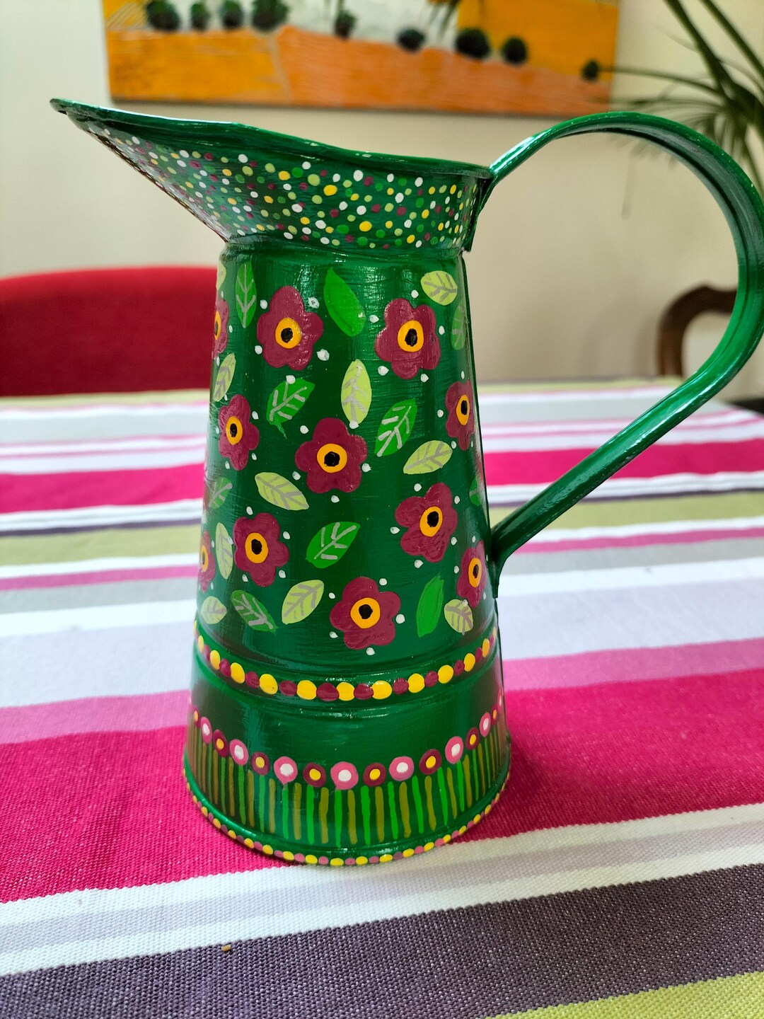 Hand Painted Iron Jug With Floral Motifs - Etsy