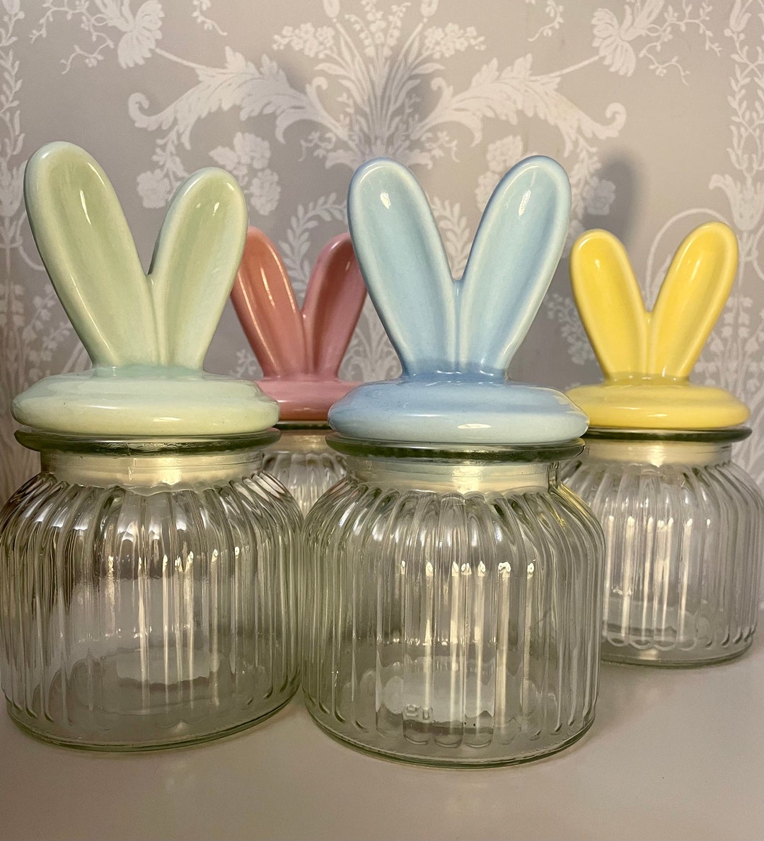 Glass Jar With Bunny Ears Easter Jar Sweet Jar Nursery Jar Bunny Jar ...