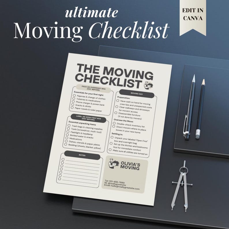 Real Estate Moving Checklist | Canva Template (digital Download) - Etsy