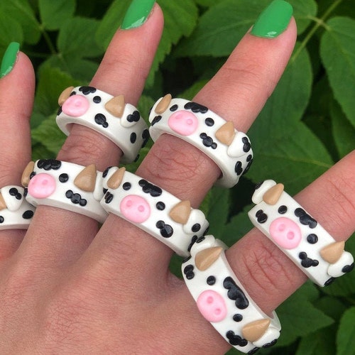 Cute Handmade Clay Cow Ring - Etsy