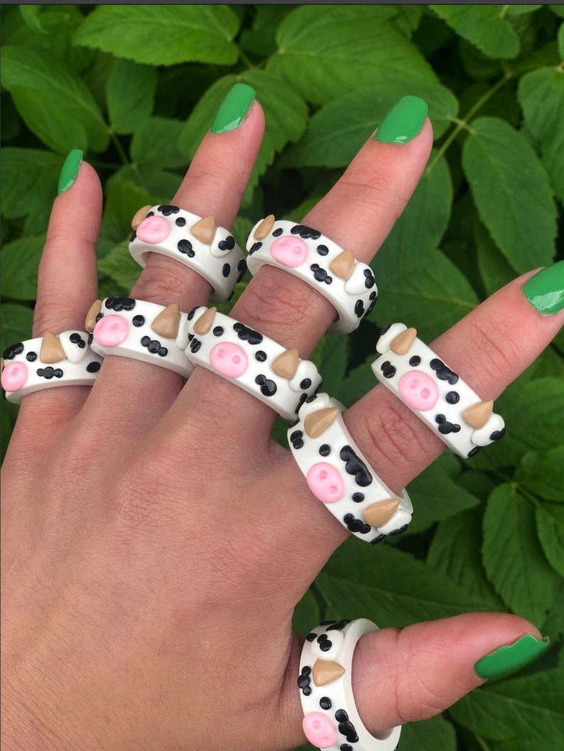 Cute Handmade Clay Cow Ring - Etsy