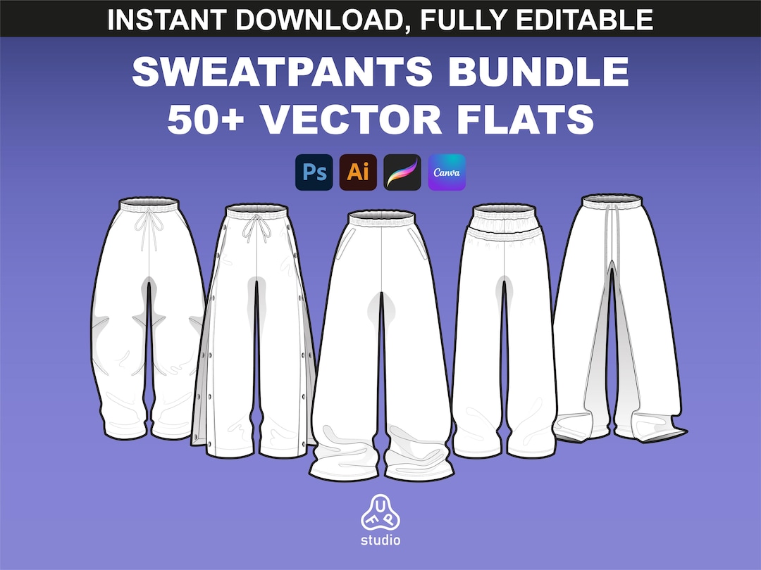 Sweatpants Mockup & Vector Bundle - Fashion Design Tech Pack Template ...