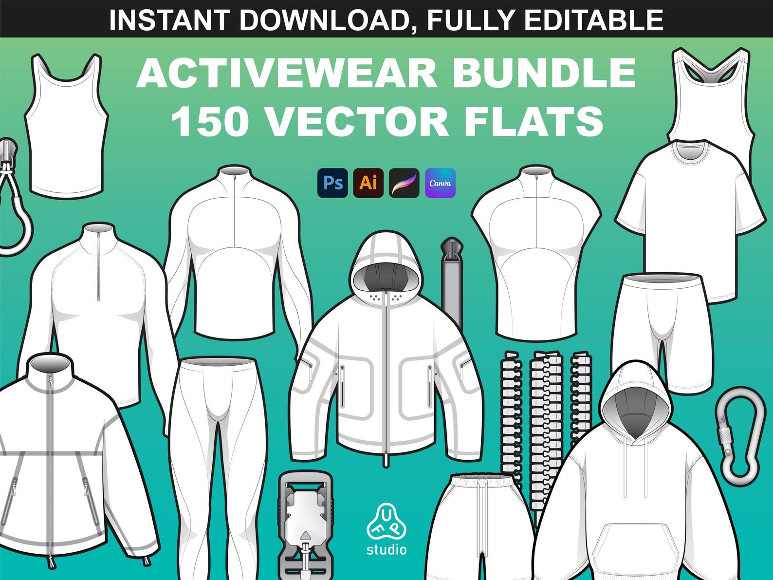 Activewear Mockups Bundle & Tech Pack Templates for Streetwear and ...