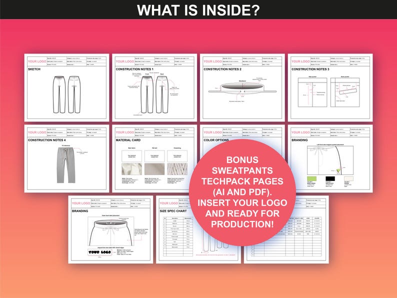 Streetwear Tech Pack Template DIY Tech Pack Ai. PDF Sweatpants Tech ...