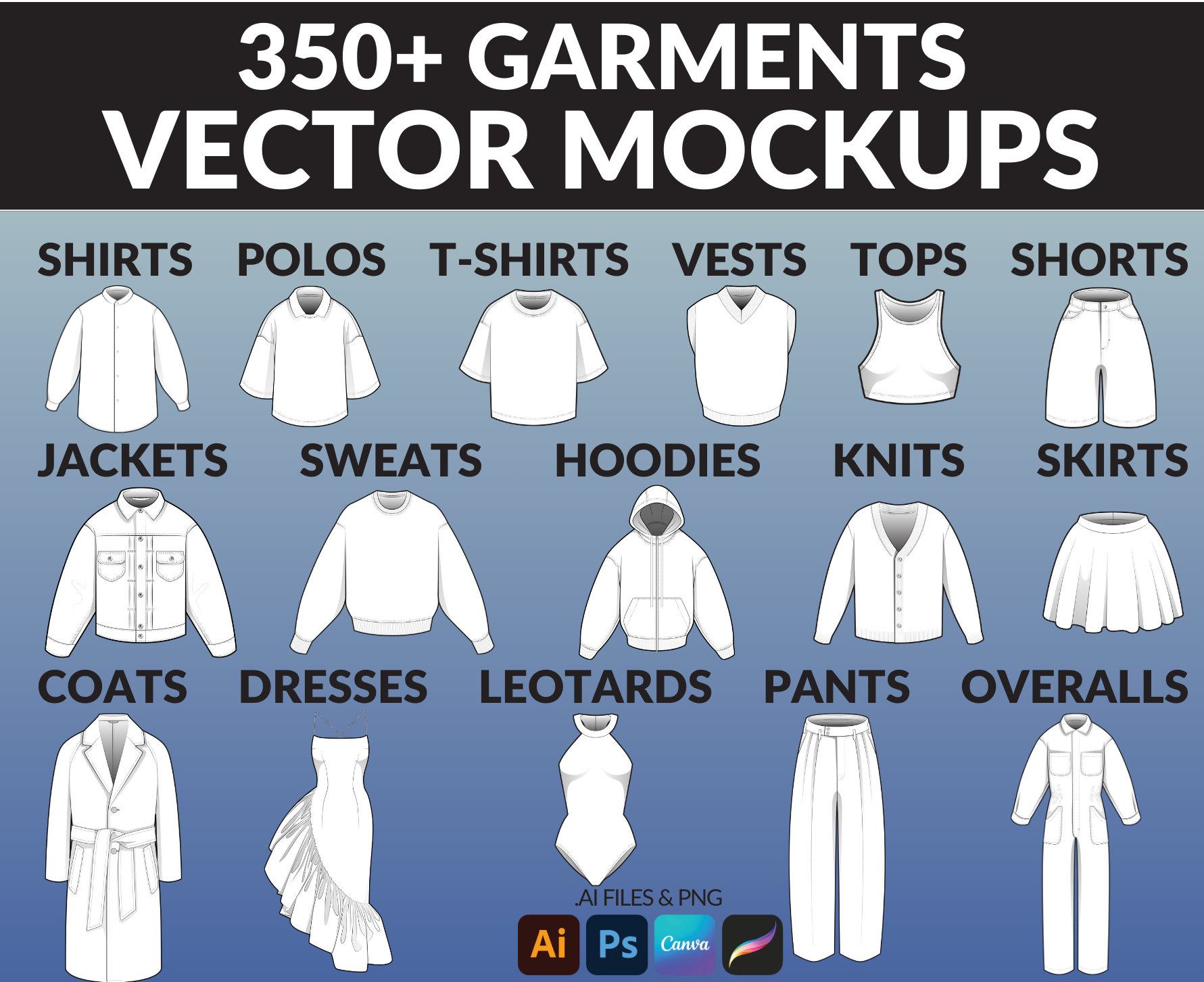 1200 Clothing Mockups Fashion Vector Flats Streetwear Mockups Tech Pack ...
