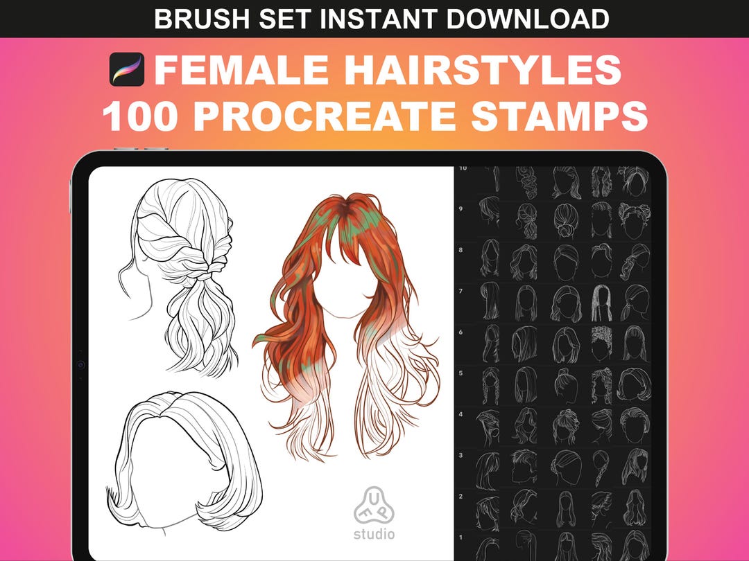 100 Procreate Hair Stamps | Realistic Hair Brush Set for Anime ...