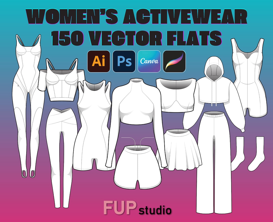 Women's Activewear Vector Mockups Clothing Template Procreate & Adobe ...