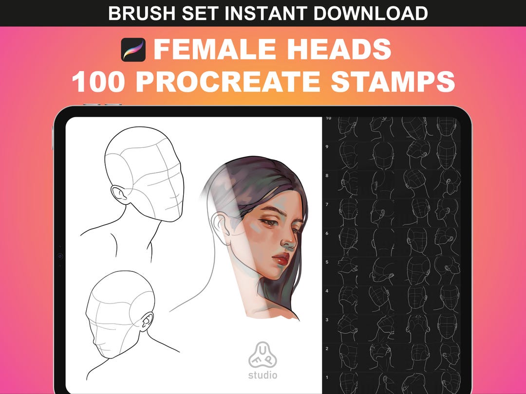 100 Procreate Head Stamps | Female Base Heads & Face Shapes for Digital ...