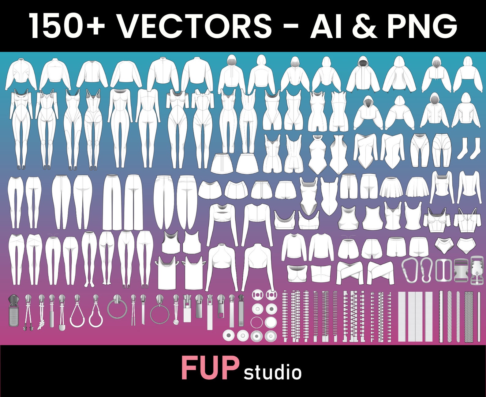 Women's Activewear Vector Mockups Clothing Template Procreate & Adobe ...