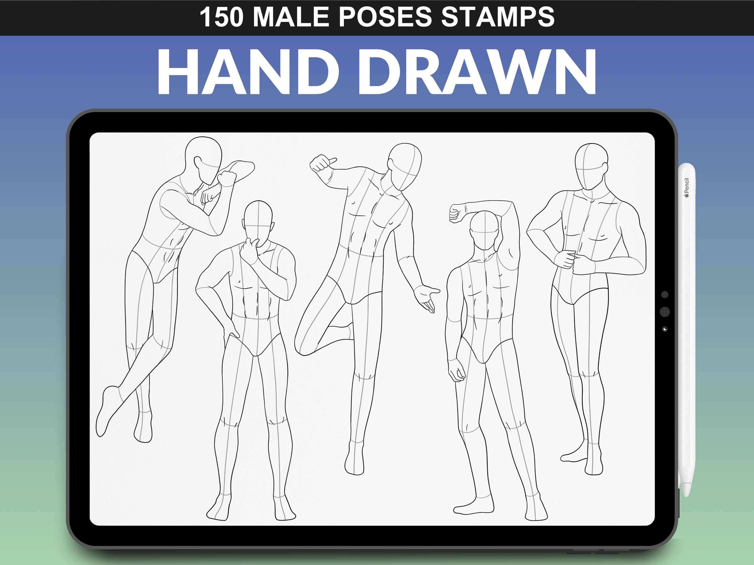 Procreate Male Body Poses Stamps & Brush Set for Fashion Illustration ...