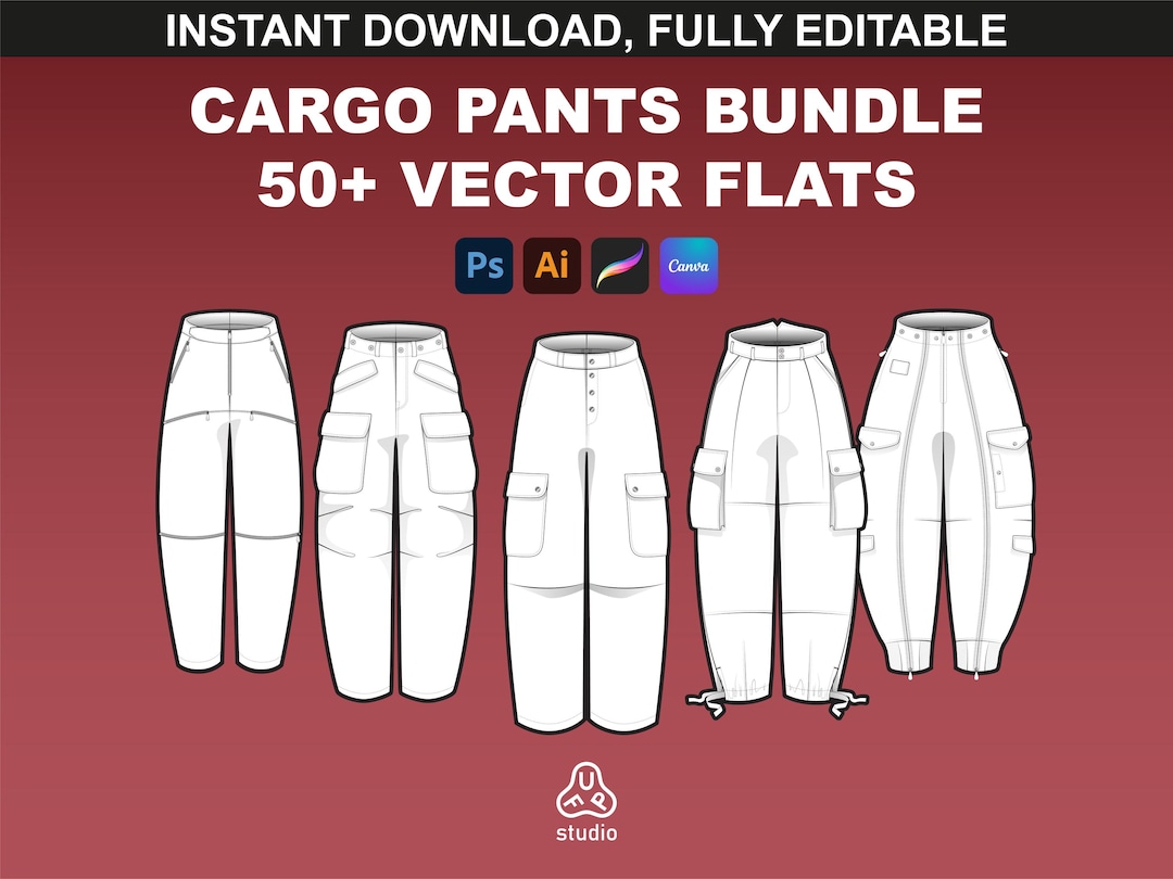 Cargo Pants Mockups Bundle - Streetwear Mockups & Tech Pack Template ...