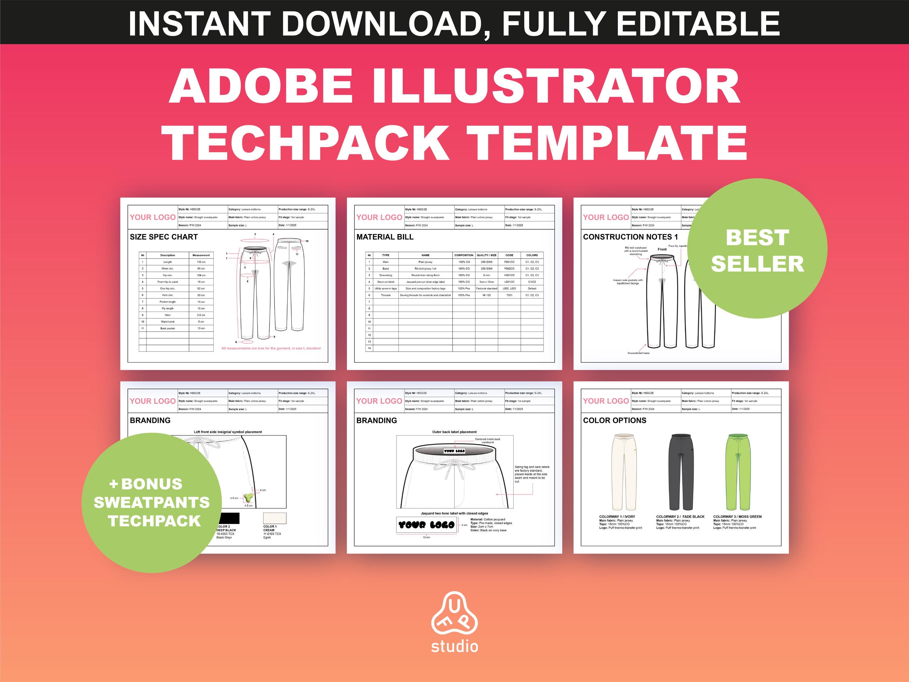 Streetwear Tech Pack Template DIY Tech Pack Ai. PDF Sweatpants Tech ...