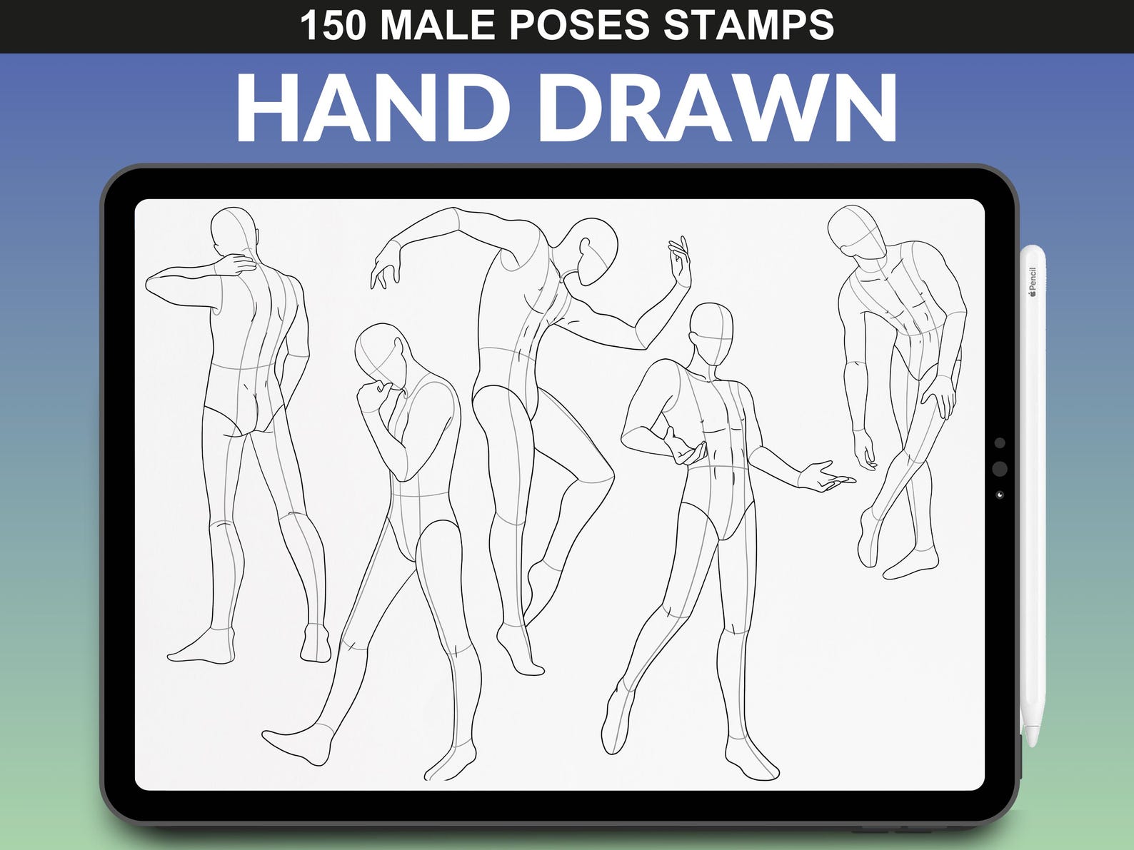 Procreate Male Body Poses Stamps & Brush Set for Fashion Illustration ...